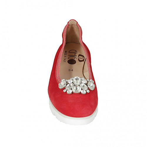 Ballerine pour femmes en daim rouge avec clip strass amovible talon ...