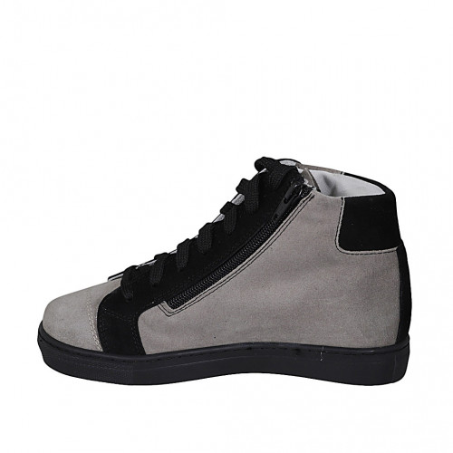 Scarpa stringata da donna in camoscio nero e taupe zeppa 3