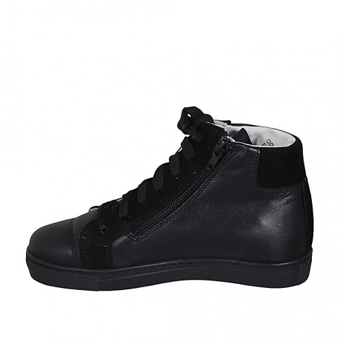 Scarpa stringata da donna in pelle e camoscio nero zeppa 3