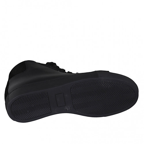 Scarpa stringata da donna in pelle e camoscio nero zeppa 3