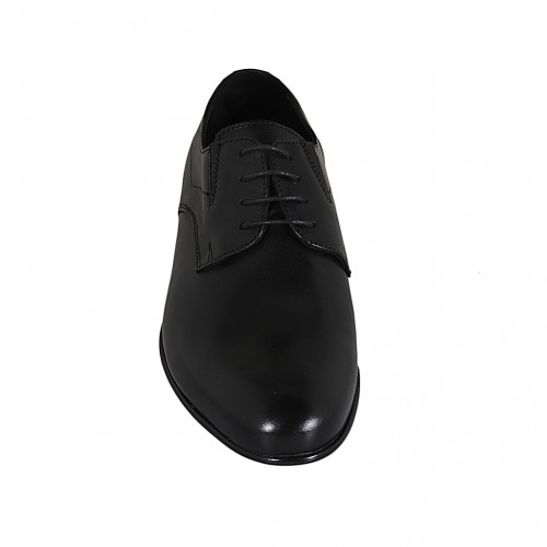 Scarpa derby elegante da uomo stringata con elastici in pelle liscia nera