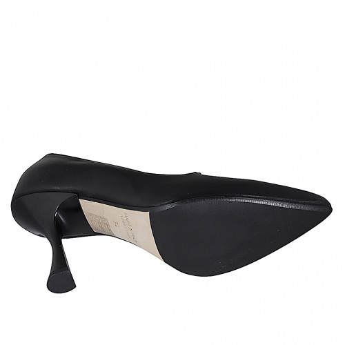 Women's pointed high-cut shoe with asymmetric neckline in black leather ...