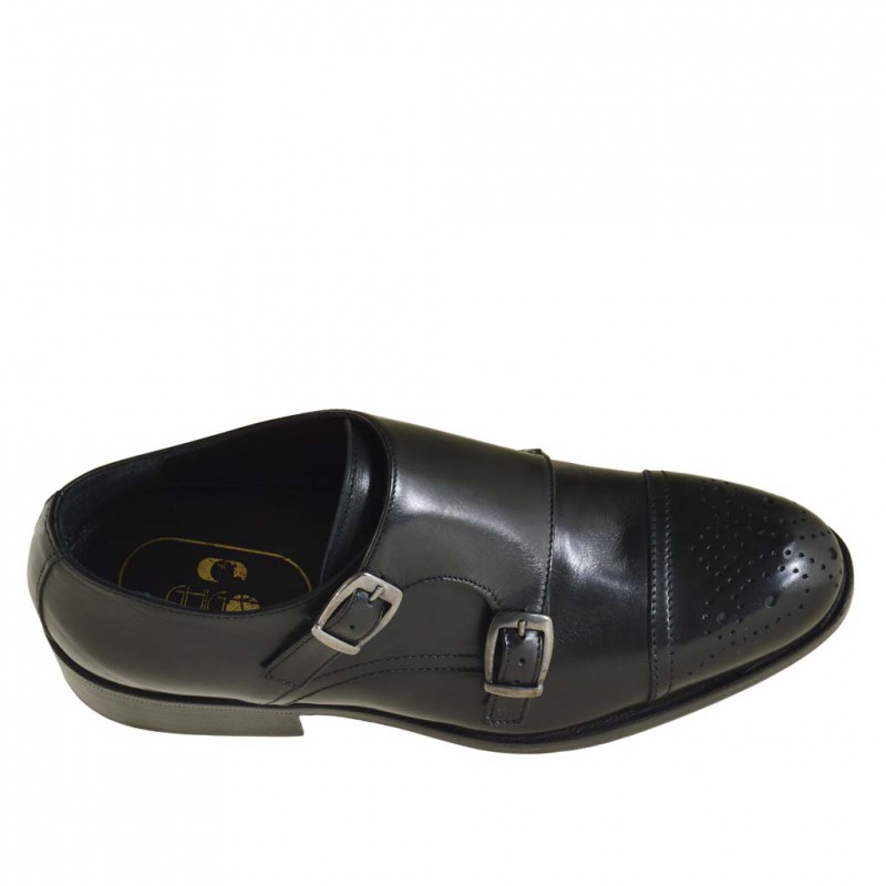 Scarpa elegante da uomo con due fibbie in pelle nera