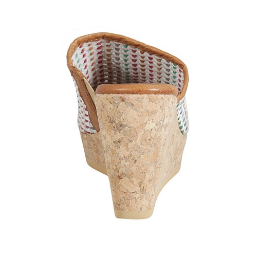 Mule ouvert pour femmes en cuir tressé multicouleur avec plateforme et ...