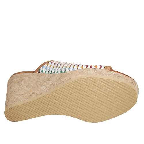 Mule ouvert pour femmes en cuir tressé multicouleur avec plateforme et ...